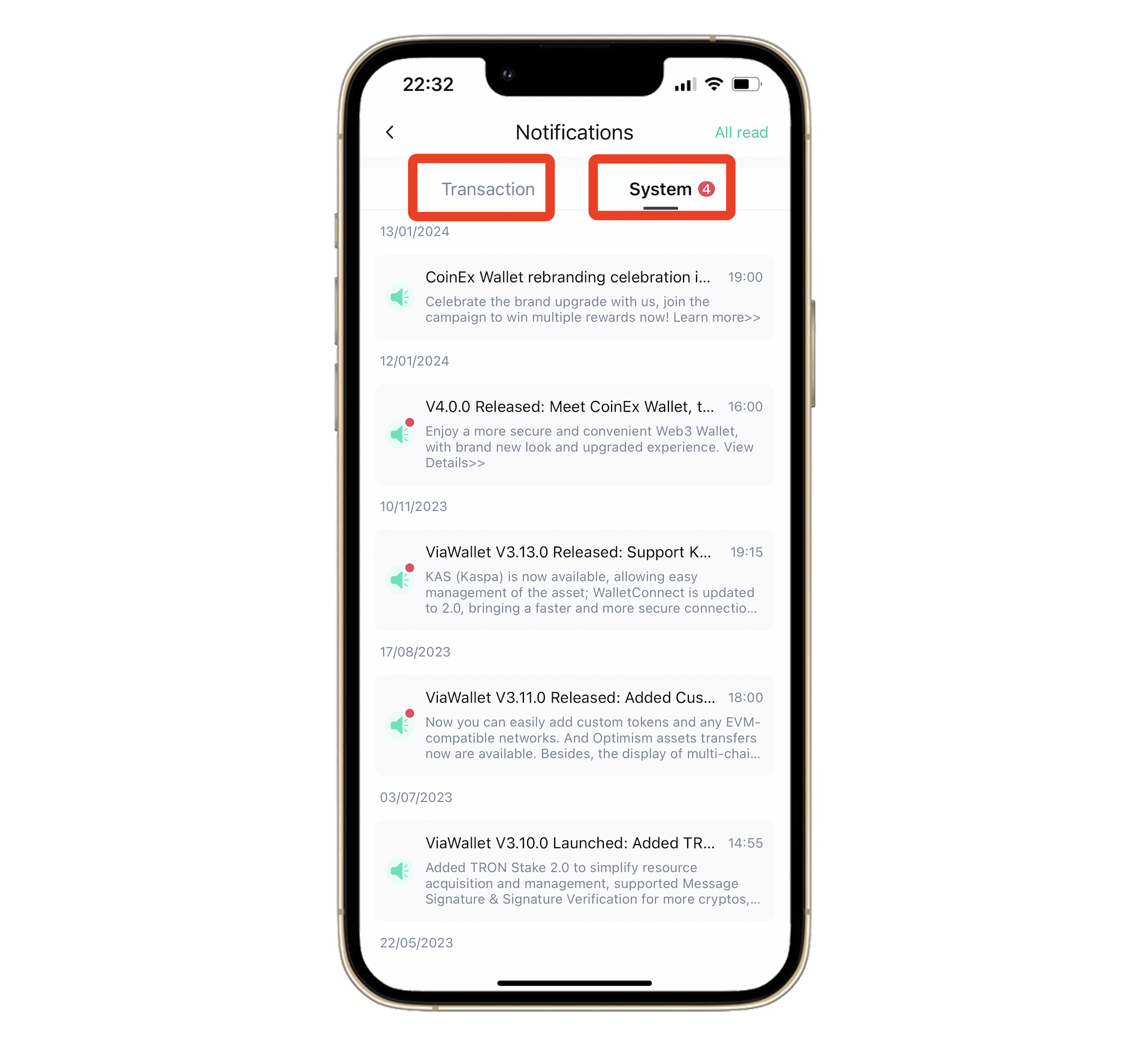 How to check transaction/system notifications – CoinEx Wallet